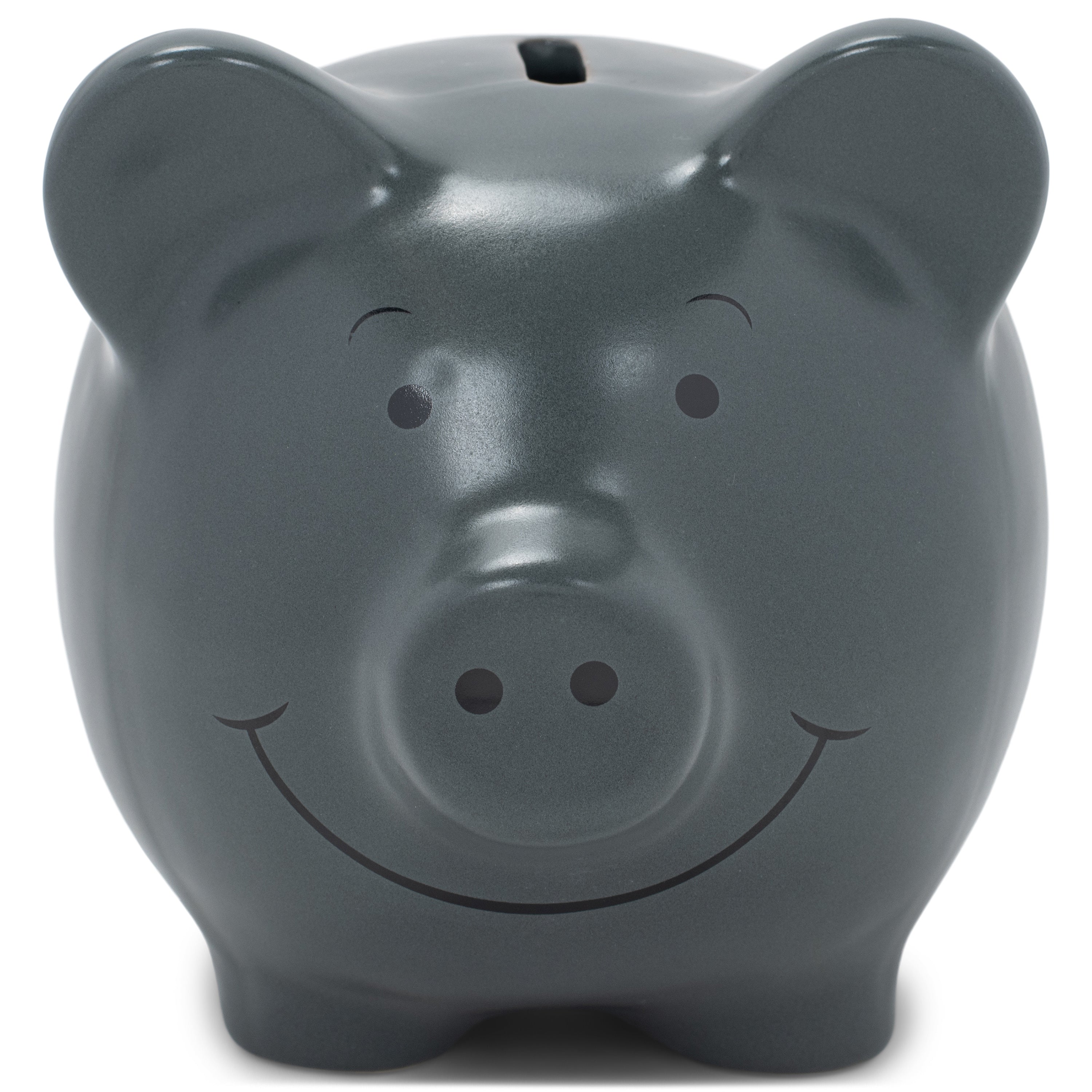 Nat & Jules Smiling Matte Grey 7 x 5 Ceramic Piggy Bank