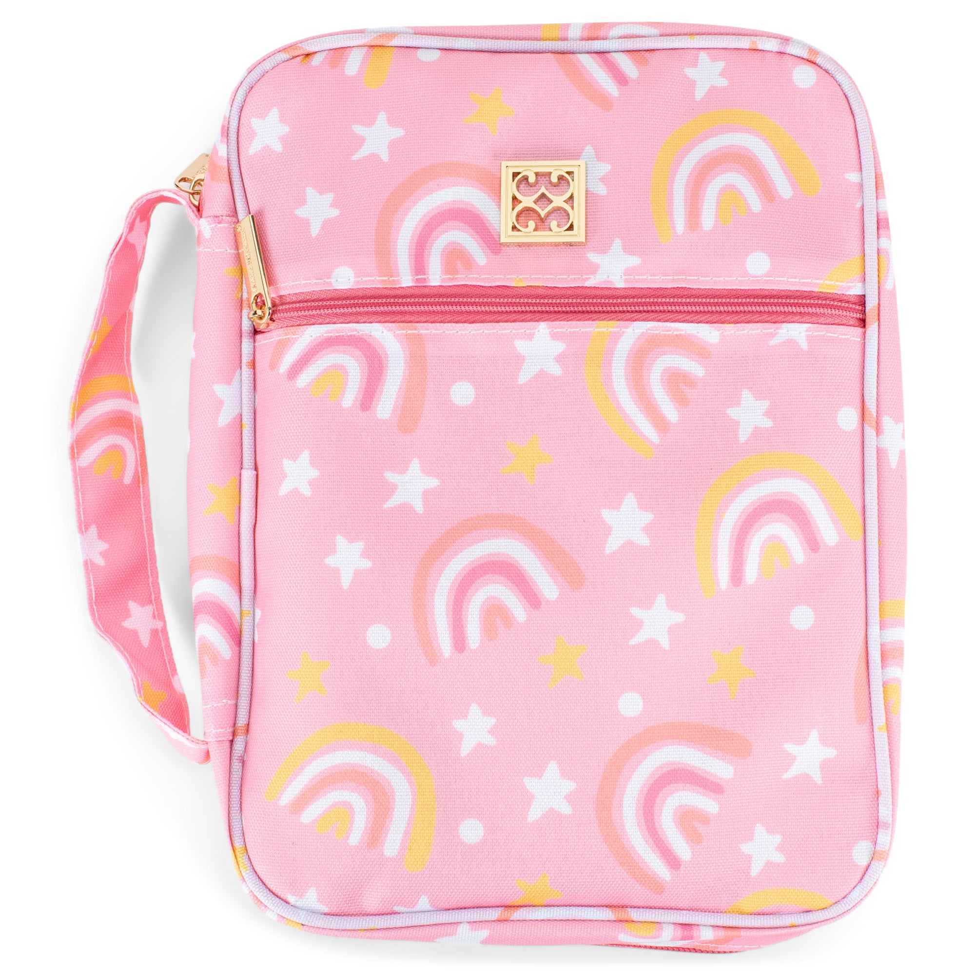 Mary Square Bubblegum Pink Rainbow Polyester Canvas Zippered Bible Cov