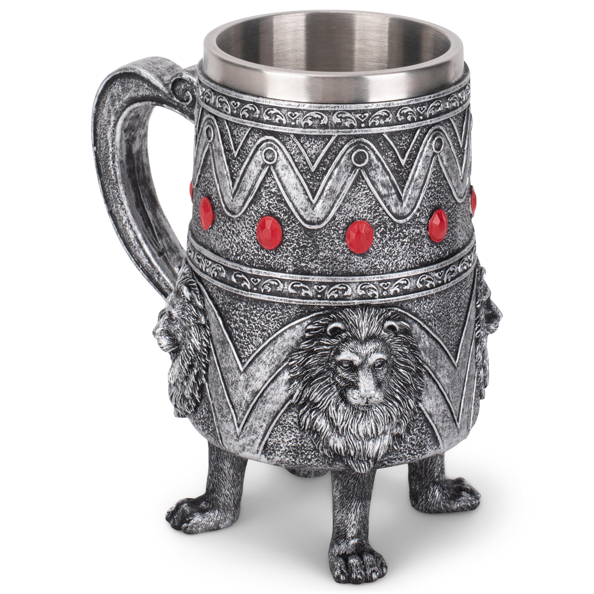 Cottage Garden Lion Antique Silver Jeweled 14 ounce Resin Goblet Chali